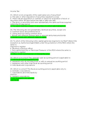 Income Tax Answers - Income Taxation - University of Santo Tomas - Studocu