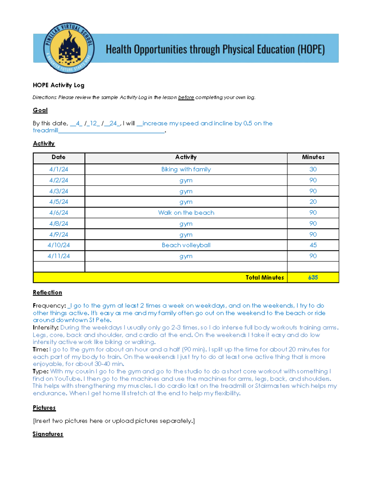 HOPE Activity Log (11) - hjrtfgyhjk - HOPE Activity Log Directions ...