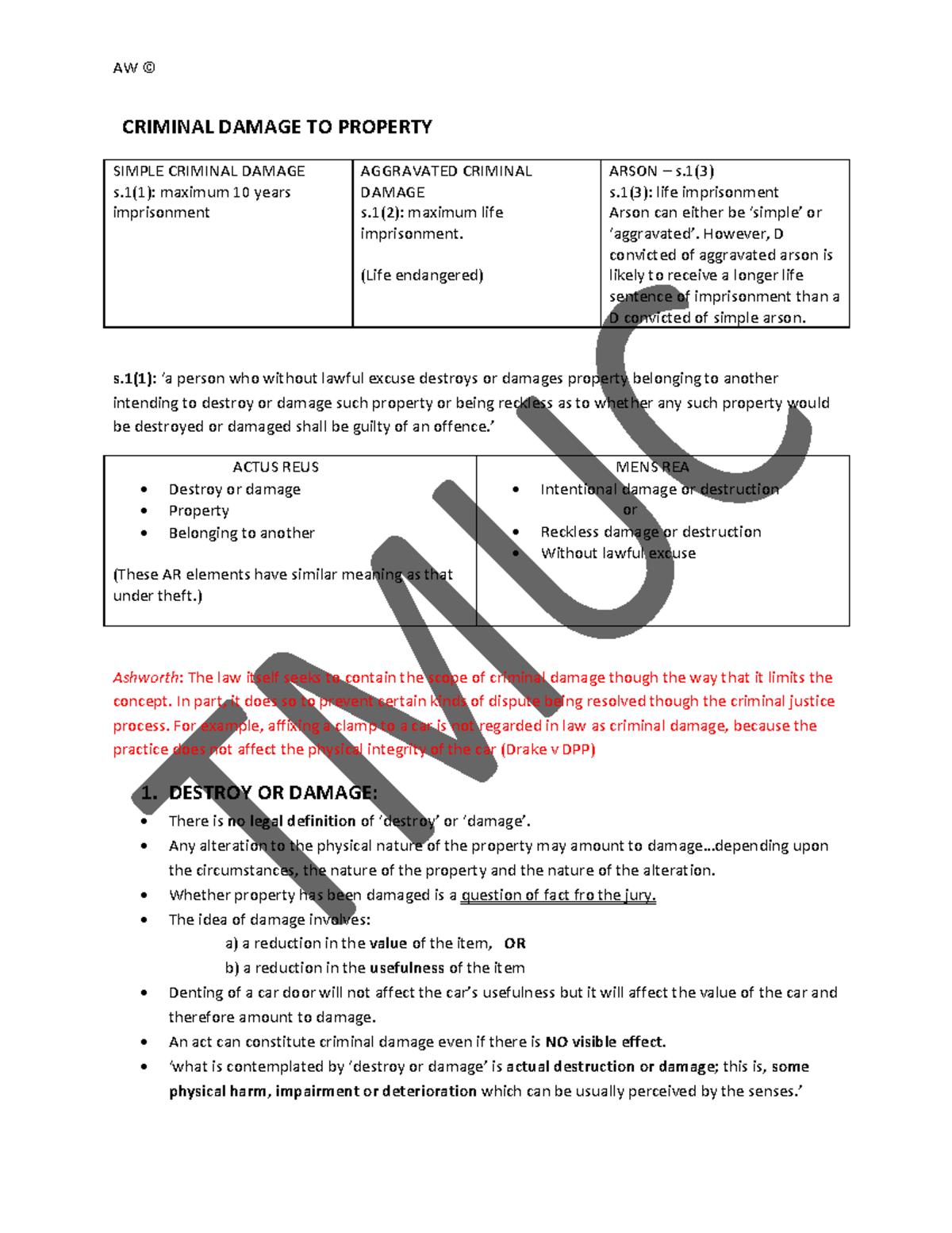 12 Criminal Damage - CRIMINAL DAMAGE TO PROPERTY SIMPLE CRIMINAL DAMAGE ...