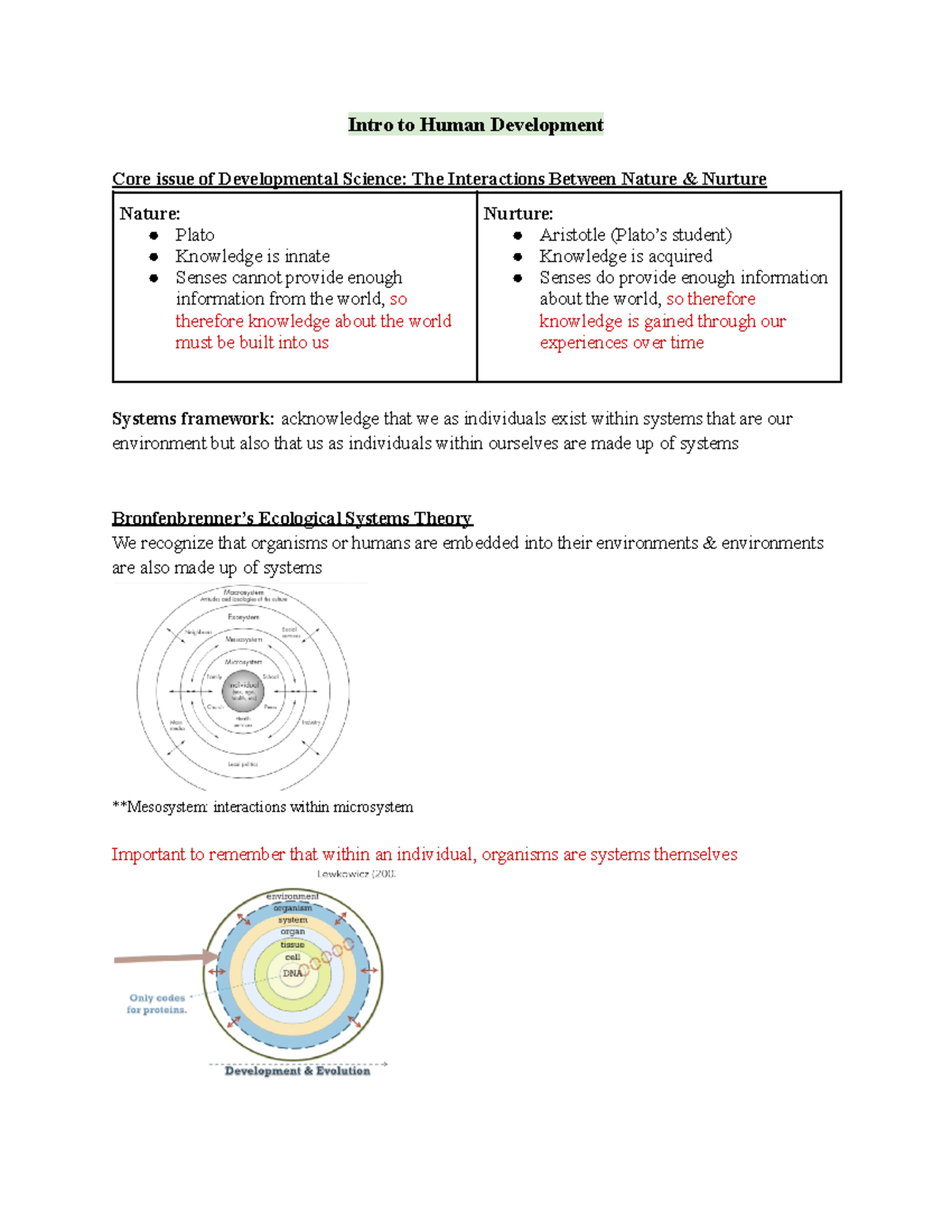 Intro to Psych Notes - Intro to Human Development Core issue of ...