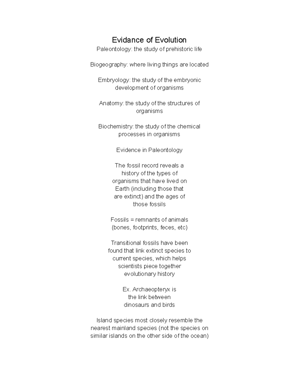 Untitled document - All notes - Evidance of Evolution Paleontology: the ...