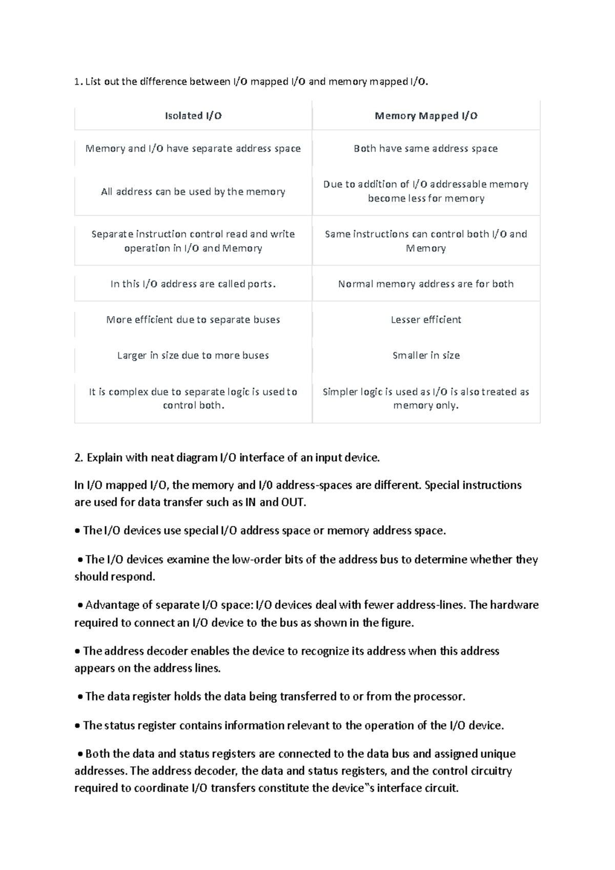 Module 4ddnco - 1. List out the difference between I/O mapped I/O and ...