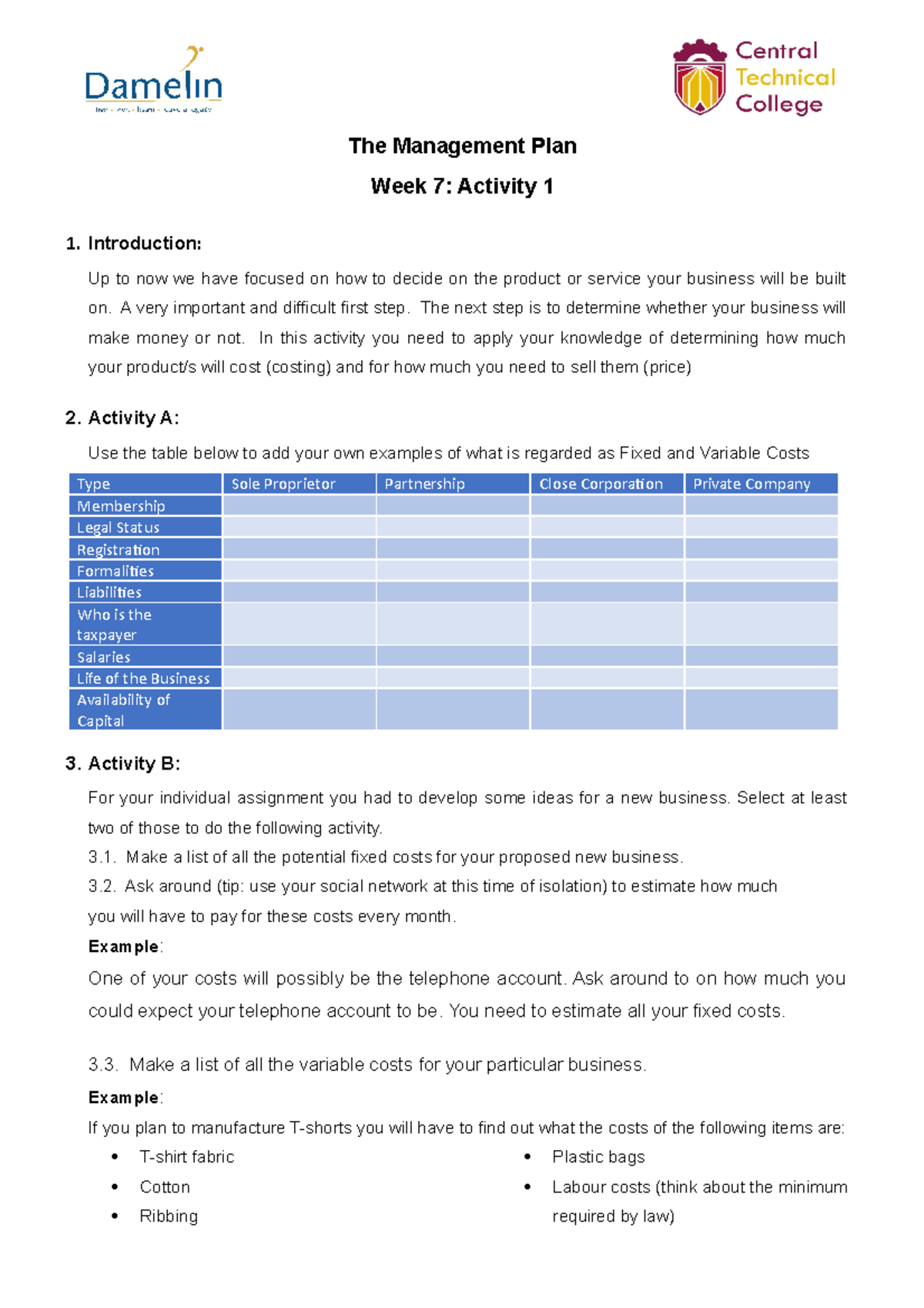 Week 8 Activity 1 MEC - The Management Plan Week 7: Activity 1 1: Up to ...