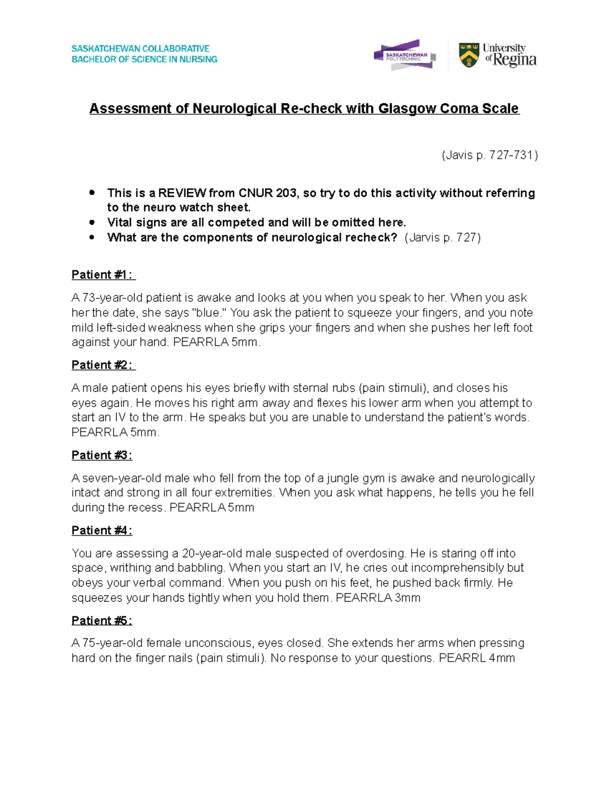 GCS activity 203 - Assessment of Neurological Re-check with Glasgow ...