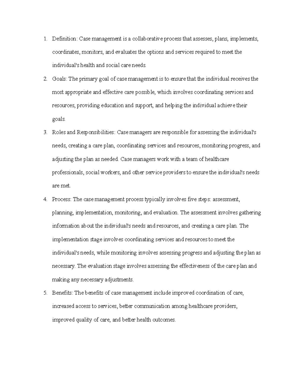 Case Management Notes Part 1 - Definition: Case management is a ...