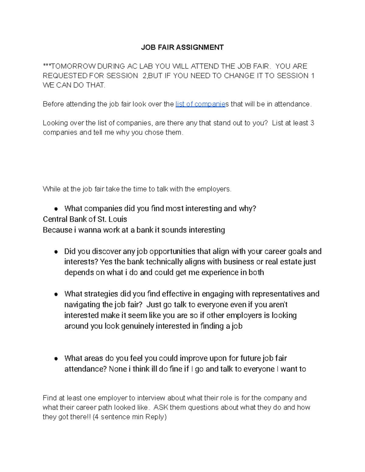 Copy of JOB FAIR Assignment - JOB FAIR ASSIGNMENT ***TOMORROW DURING AC ...