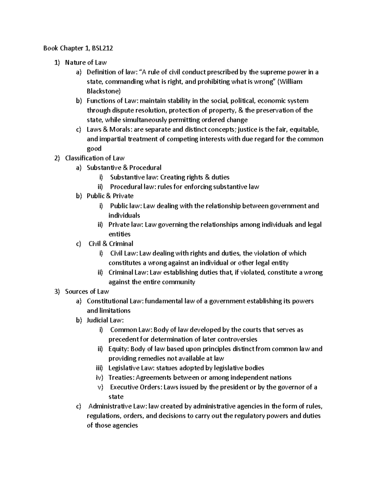 Chapter 1 Outline for BSL - Book Chapter 1, BSL Nature of Law a ...