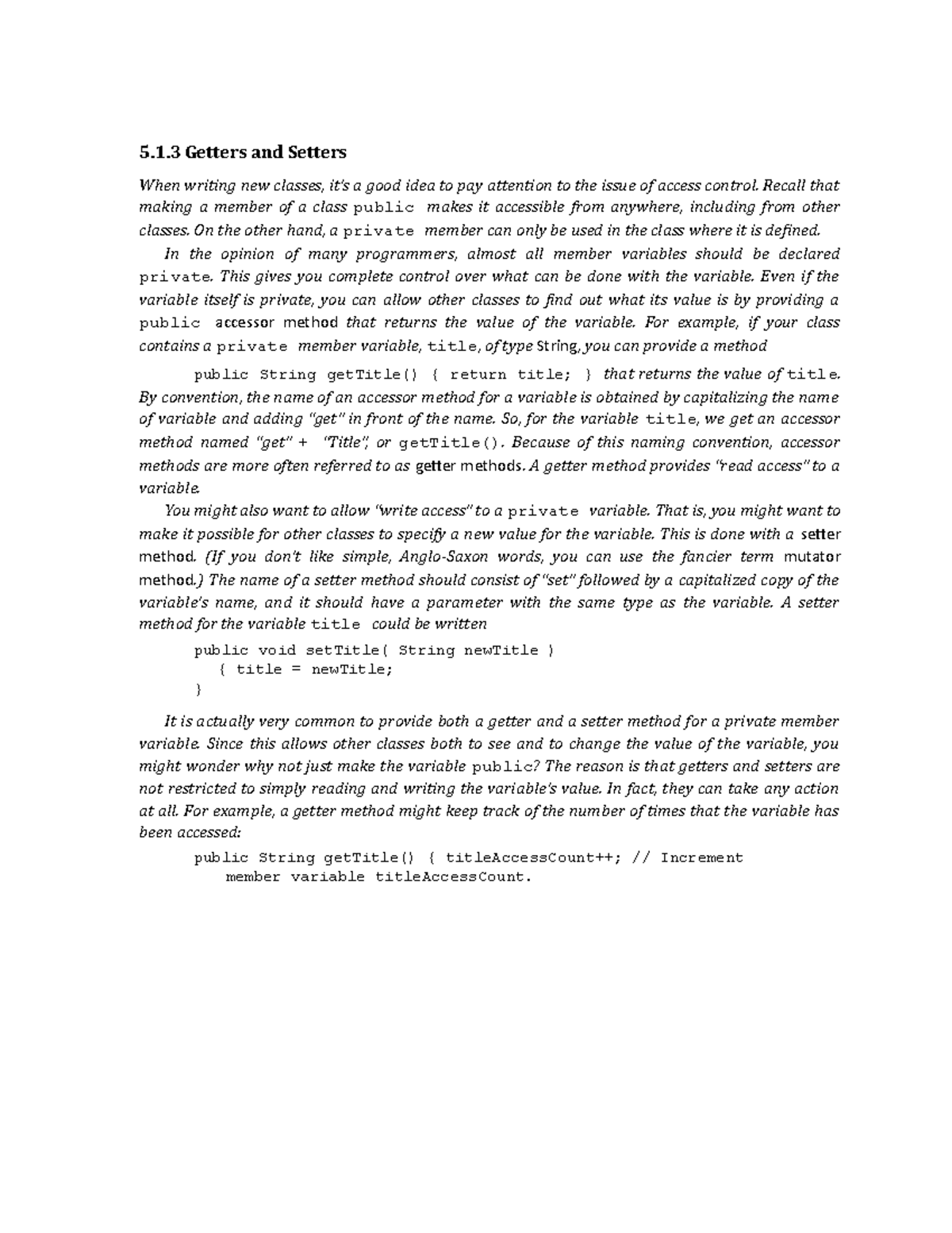 Parameter 6 - notes - 5.1 Getters and Setters When writing new classes ...
