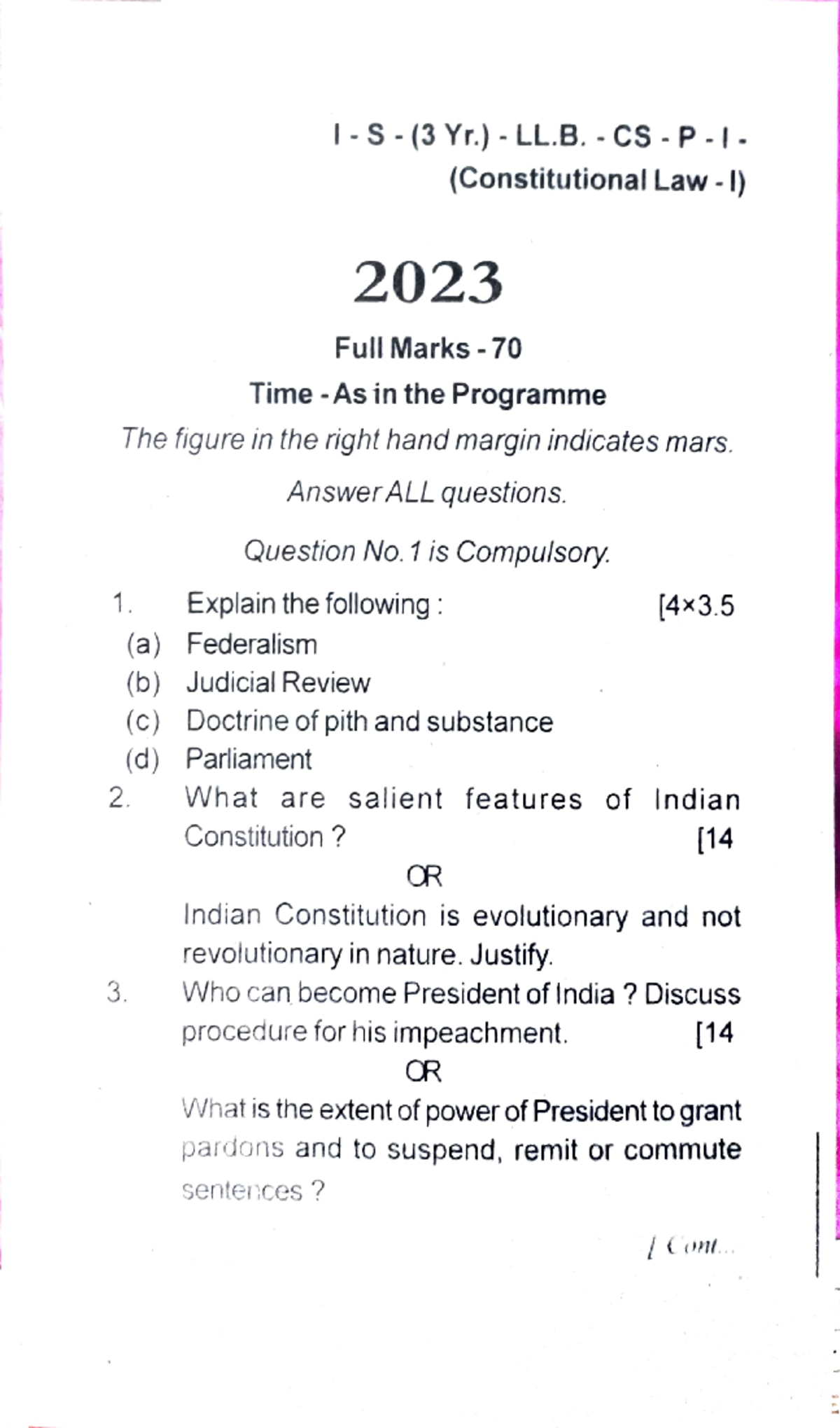 P-I 1st semester 2023 - 1. 3. The figure in the right hand margin ...