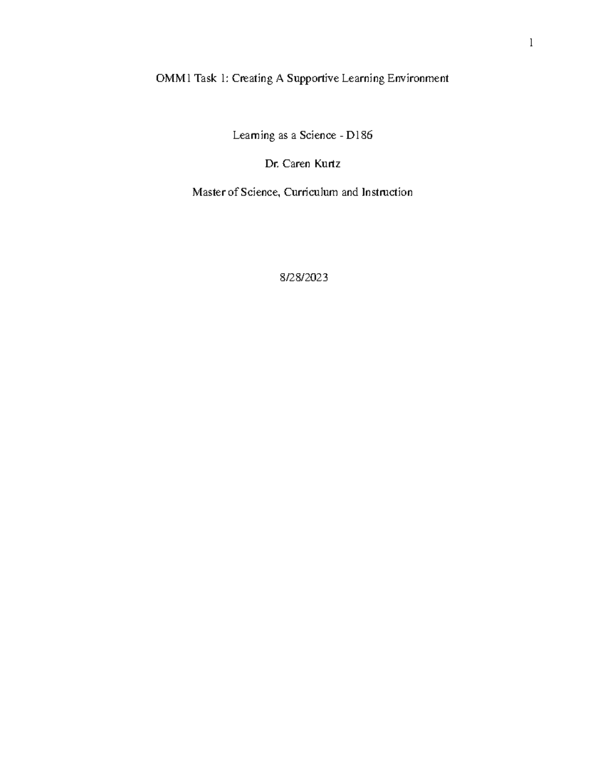 Creating A Supportive Learning Environment - Caren Kurtz Master of ...
