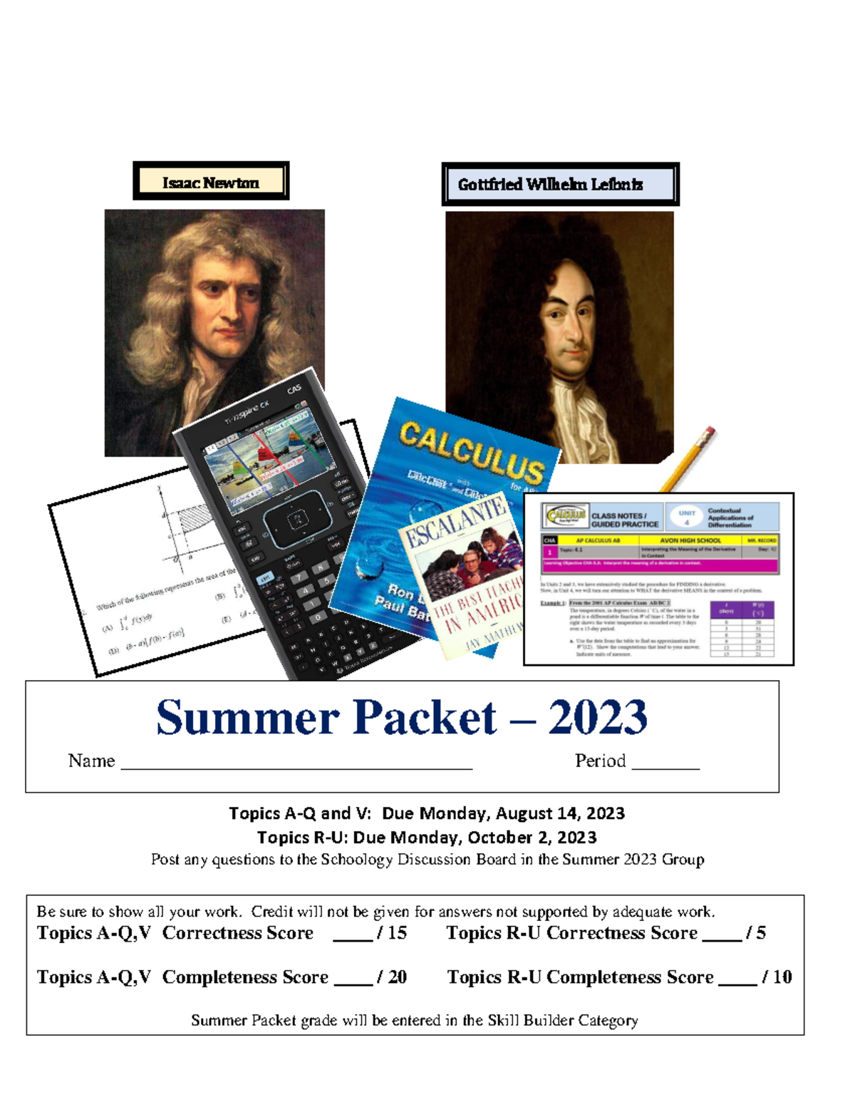 AP Calculus Summer Packet 2023 - Summer Packet – 2023 Topics A-Q and V ...