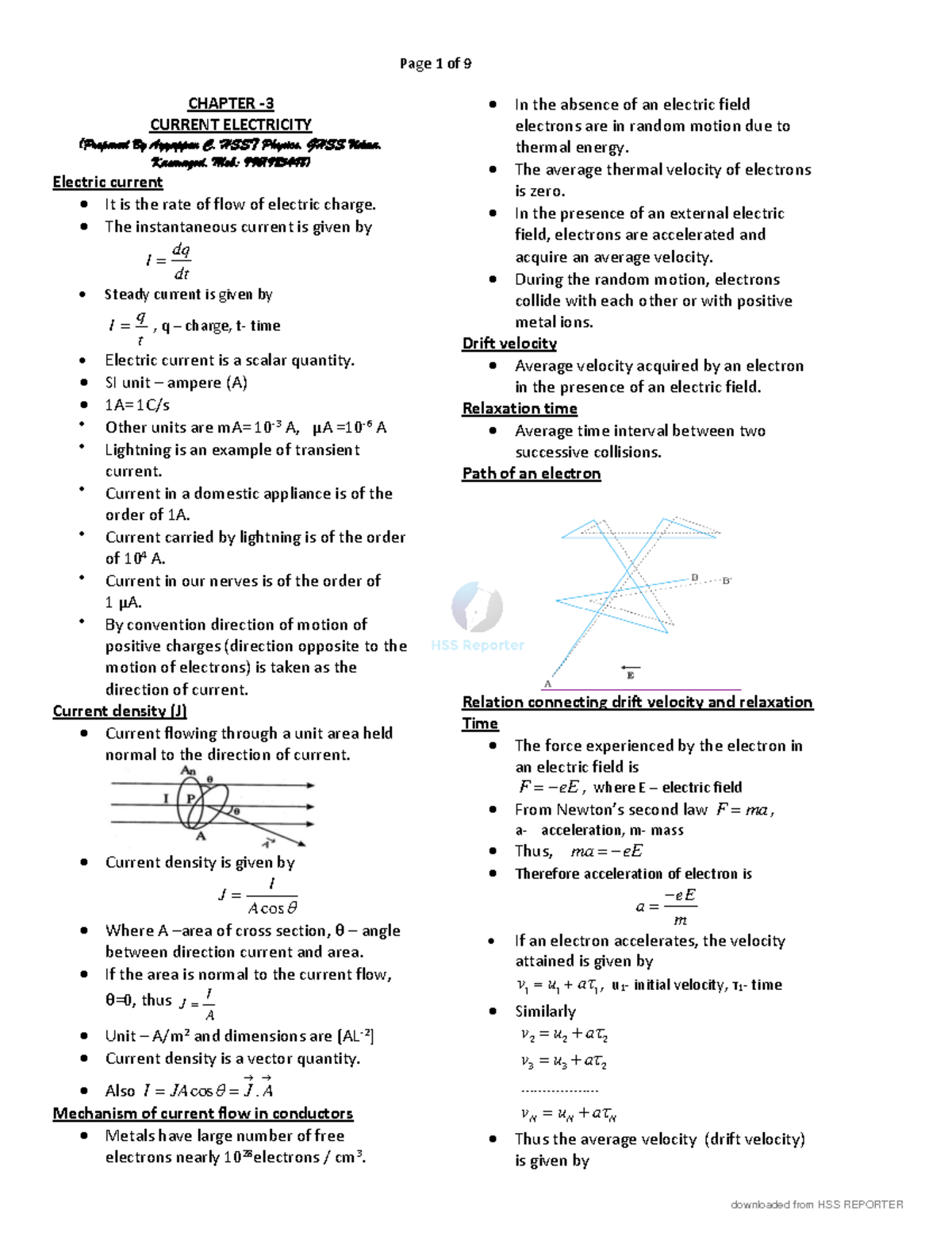 Current Electricity notes new - CHAPTER - CURRENT ELECTRICITY (Prepared ...