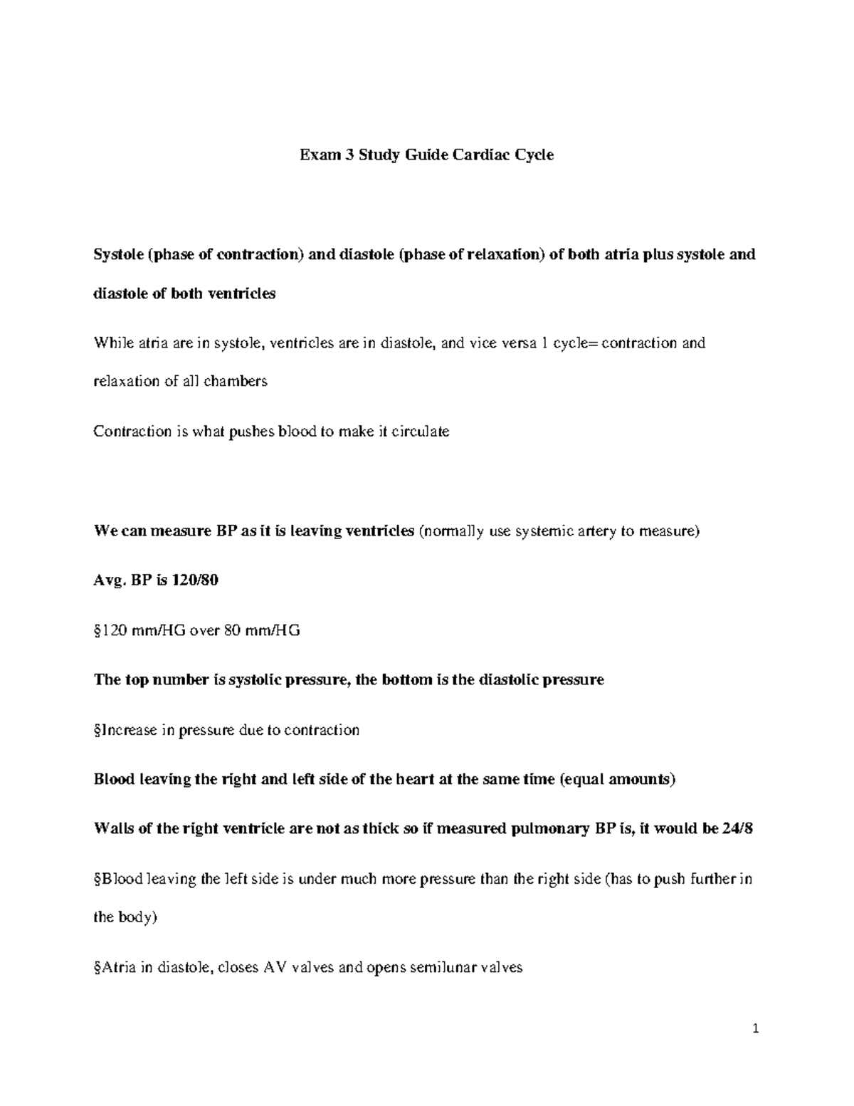 Exam 3 Study Guide Cardiac Cycle - Exam 3 Study Guide Cardiac Cycle ...