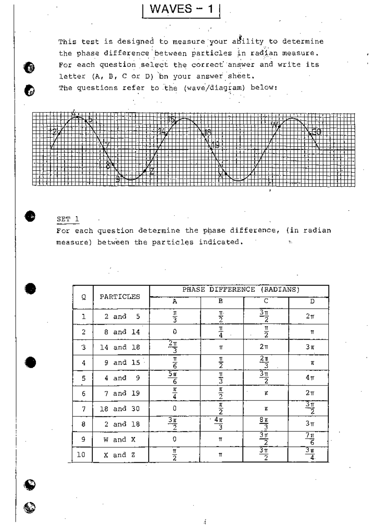 Waves - Phase Difference Worksheet - WAVES - 1 , • & ####### This test ...