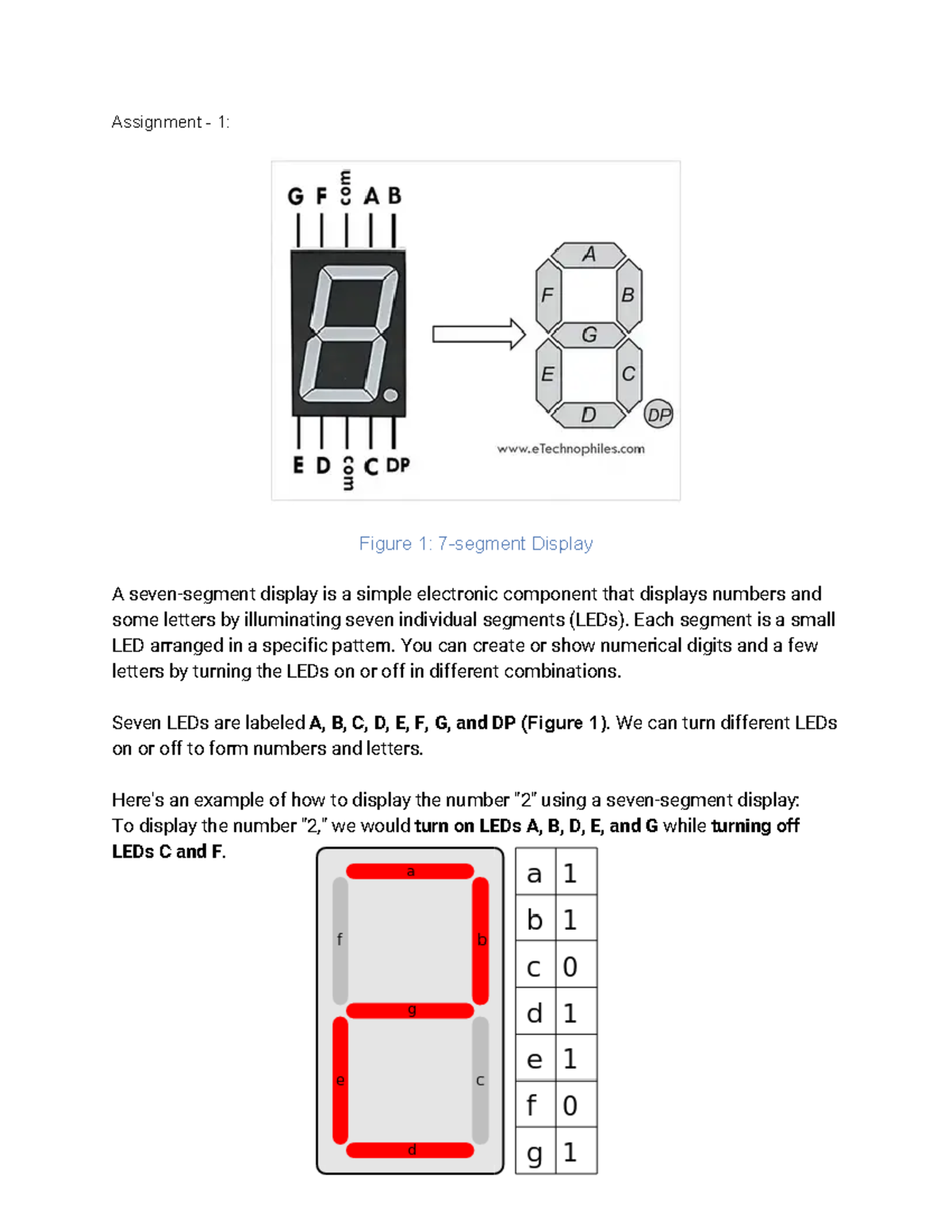 Assignment - 1-1 - it's a practice qs - Assignment - 1: Figure 1: 7-segment Display A seven ...