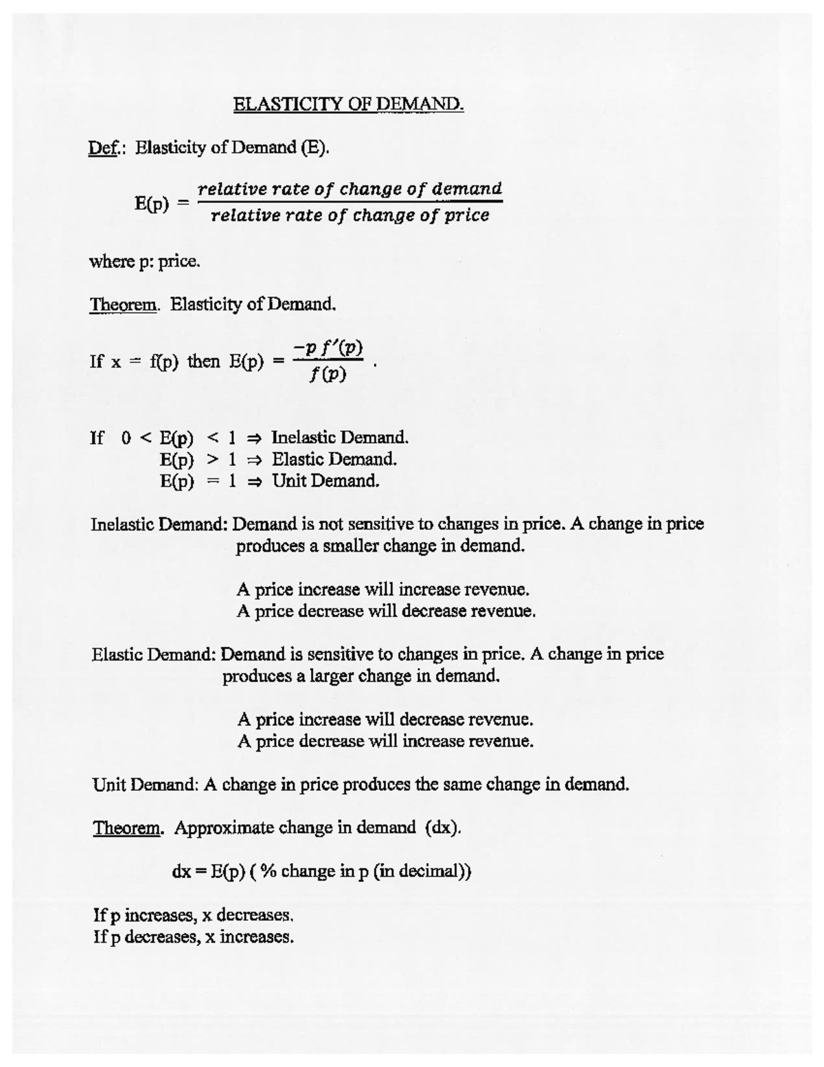 Elasticity OF Demand - Lecture notes 5 - MATH 209 - Studocu