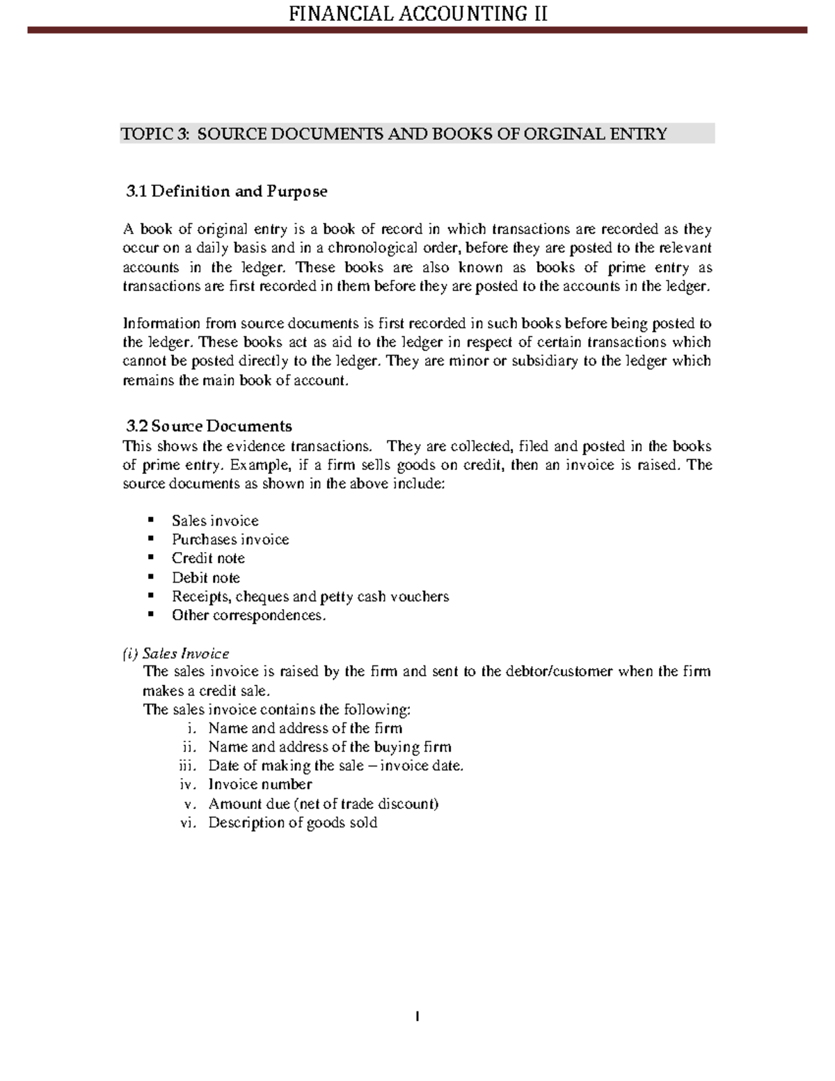 Source Documents and Books of Original Entry - FA 1 - TOPIC 3: SOURCE DOCUMENTS AND BOOKS OF ...