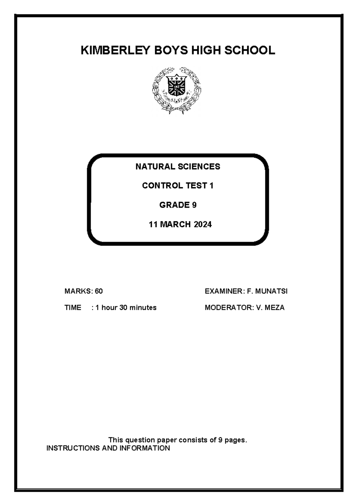 Grade 10 life sciences March TEST 2024 practice materials - KIMBERLEY ...