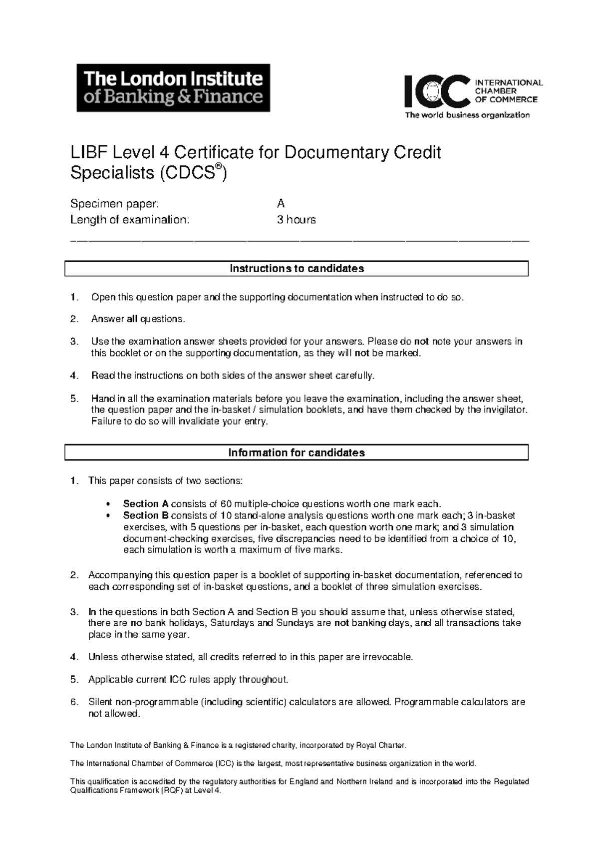 CDCS specimen paper A - September 2016 - The London Institute of ...