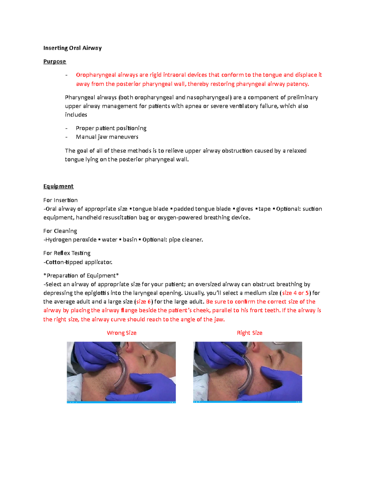 Inserting Oral Airway - Revalida - Reviewer - Inserting Oral Airway ...
