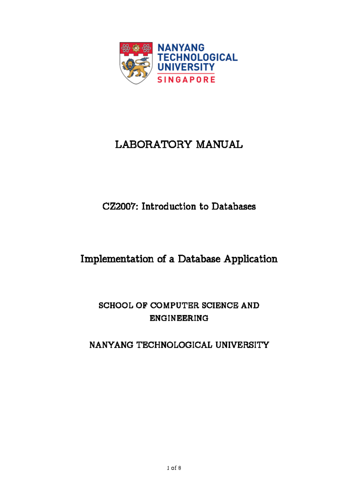 Lab Manual 2021 2022 Sem 2 - LABORATORY MANUAL CZ2 007 : Introduction to Databases ...