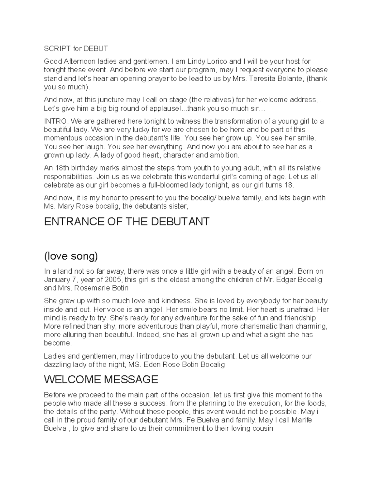 18th bday script - SCRIPT for DEBUT Good Afternoon ladies and gentlemen ...