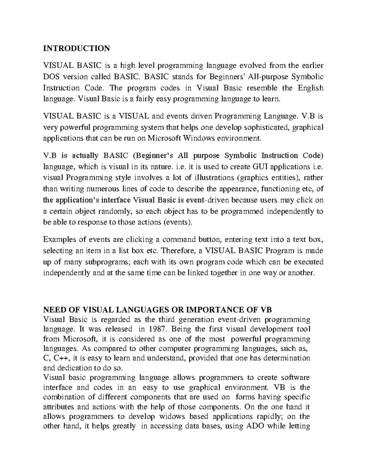 Unit1 vb - Please give your document a descriptive and clear title - INTRODUCTION VISUAL BASIC ...