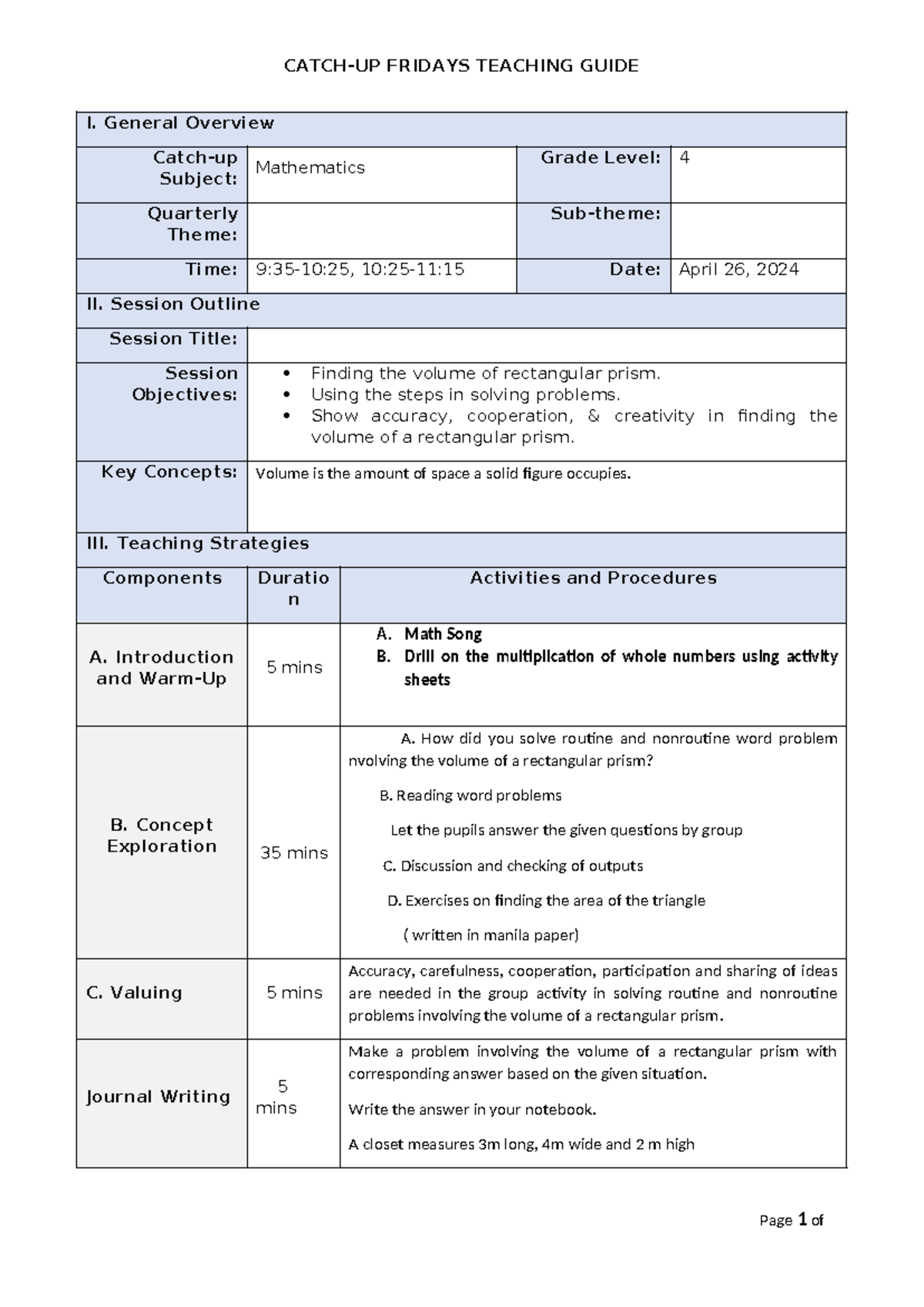 Cruspero Adela TG Template Catch Up Subjects - CATCH-UP FRIDAYS ...