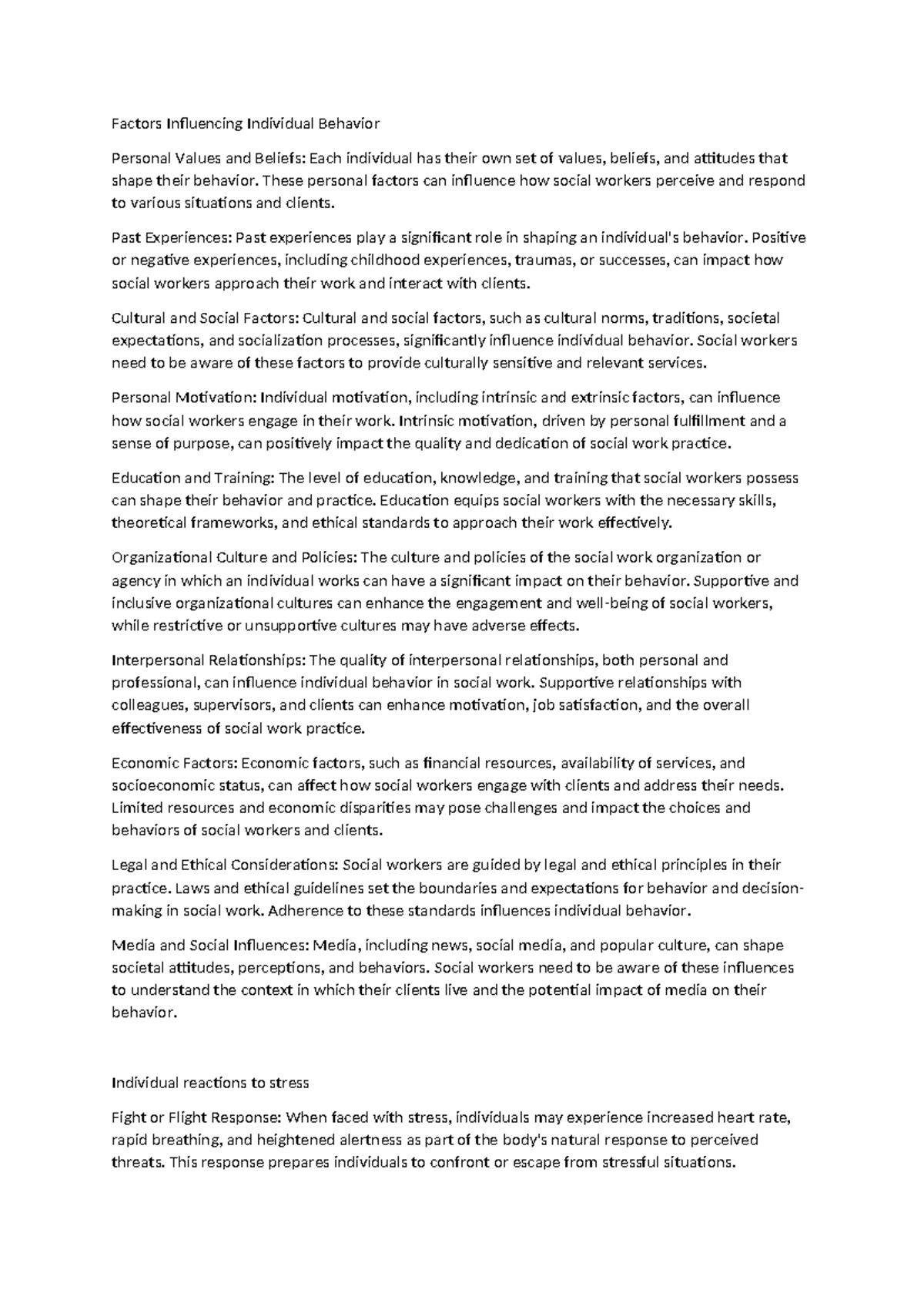 Factors Influencing Individual Behavior - Factors Influencing ...