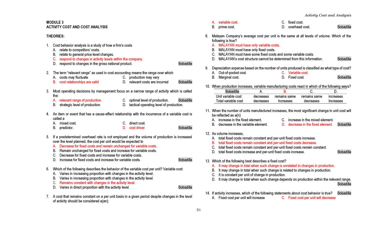 03 x03 Activity Costs WP - Activity Cost and Analysis MODULE 3 ACTIVITY COST AND COST ANALYSIS ...