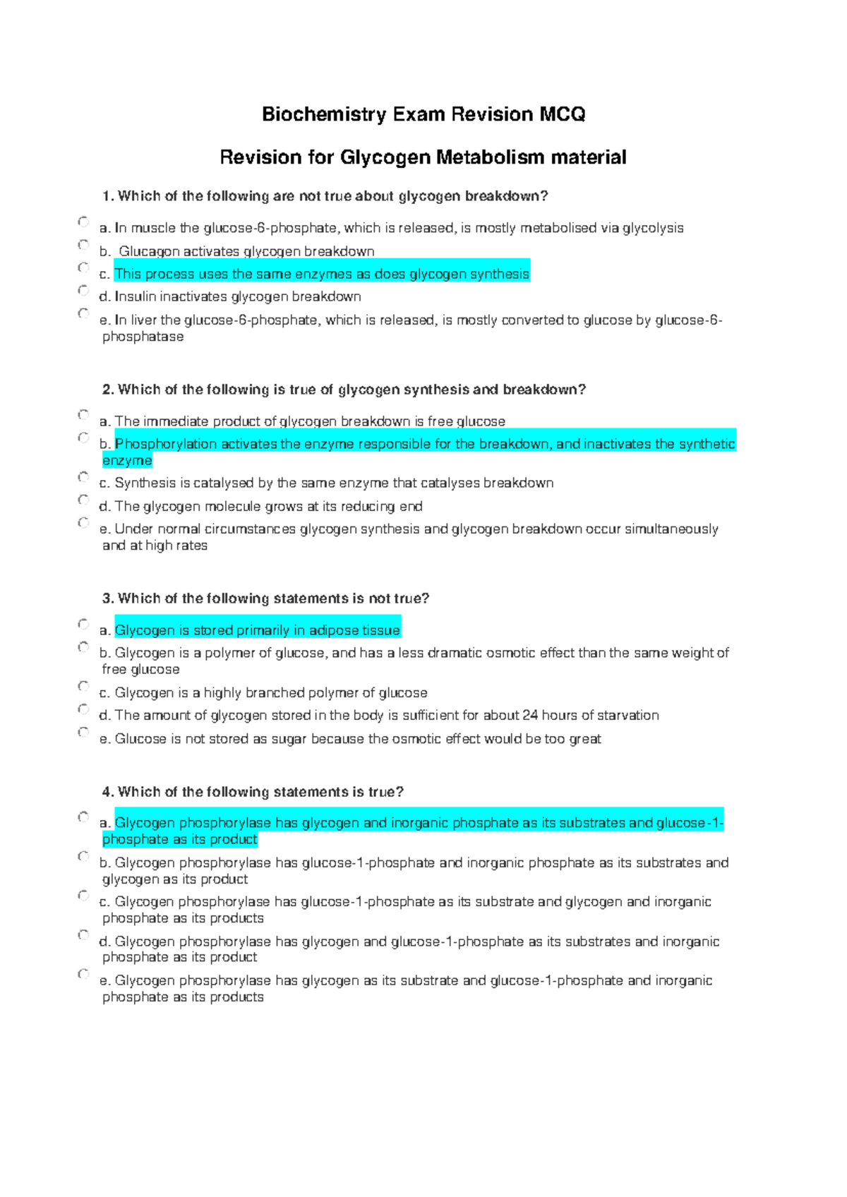 Practice MCQ Questions with solutions - Biochemistry Exam Revision MCQ ...