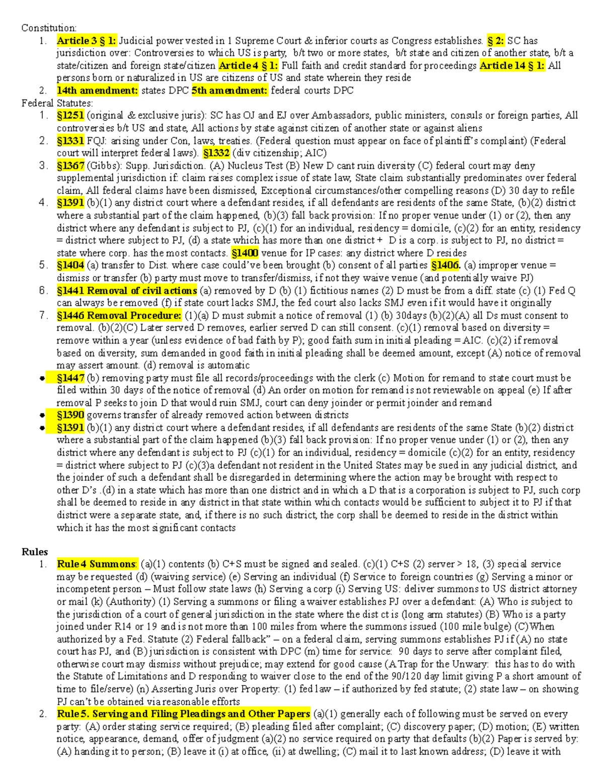 Midterm Cheat Sheet - Rules - Constitution: 1. Article 3 § 1: Judicial ...