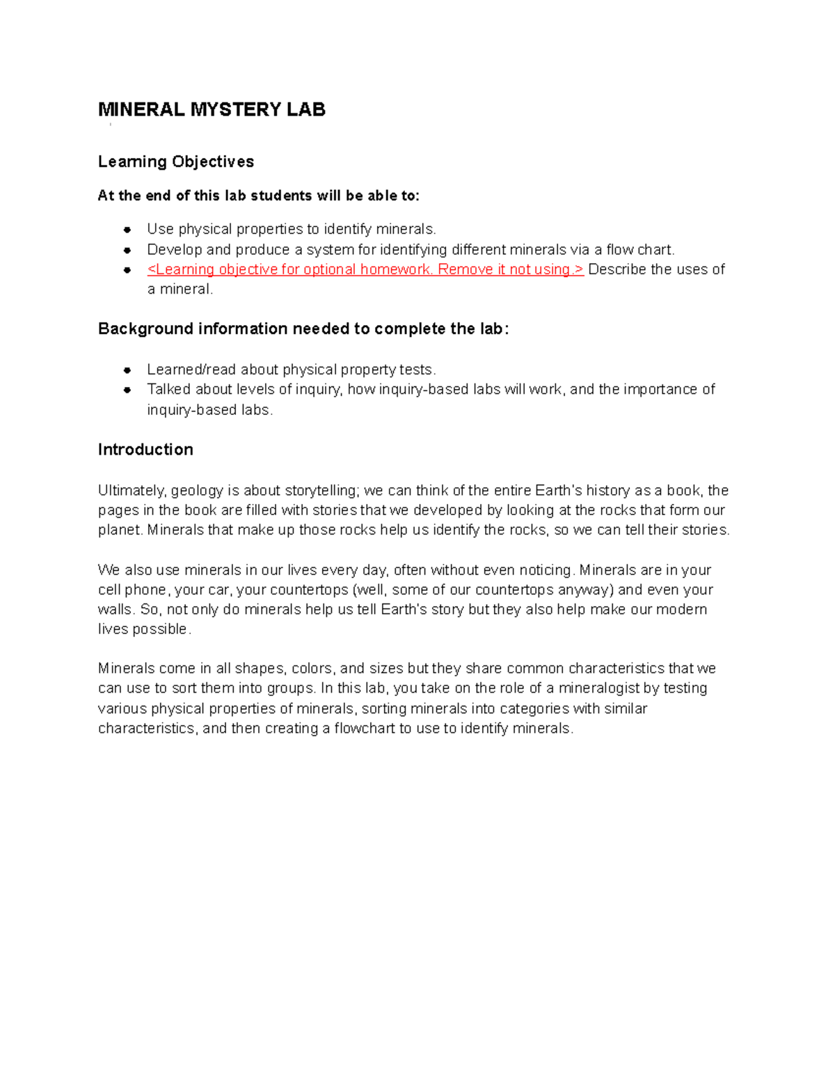 Student handout mineral mystery lab - MINERAL MYSTERY LAB Learning ...