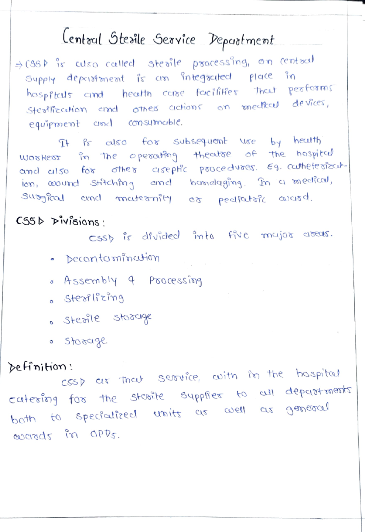 Cssd - Management - Cental tezile Sezvice Pepaatment (IS is cuso ...