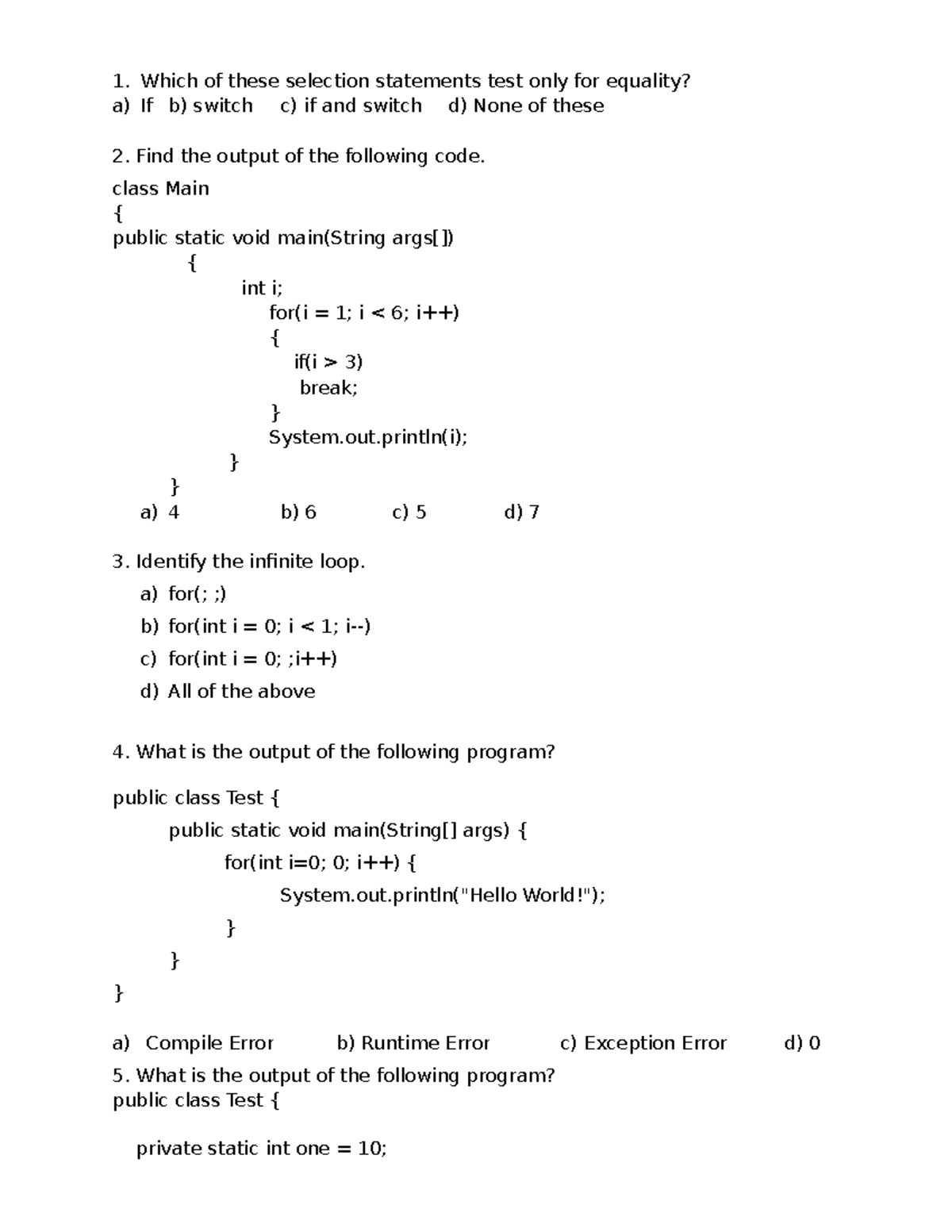 Java Mcq 19102022 This Are Mcqs Of Java Which Of These Selection Statements Test Only For 