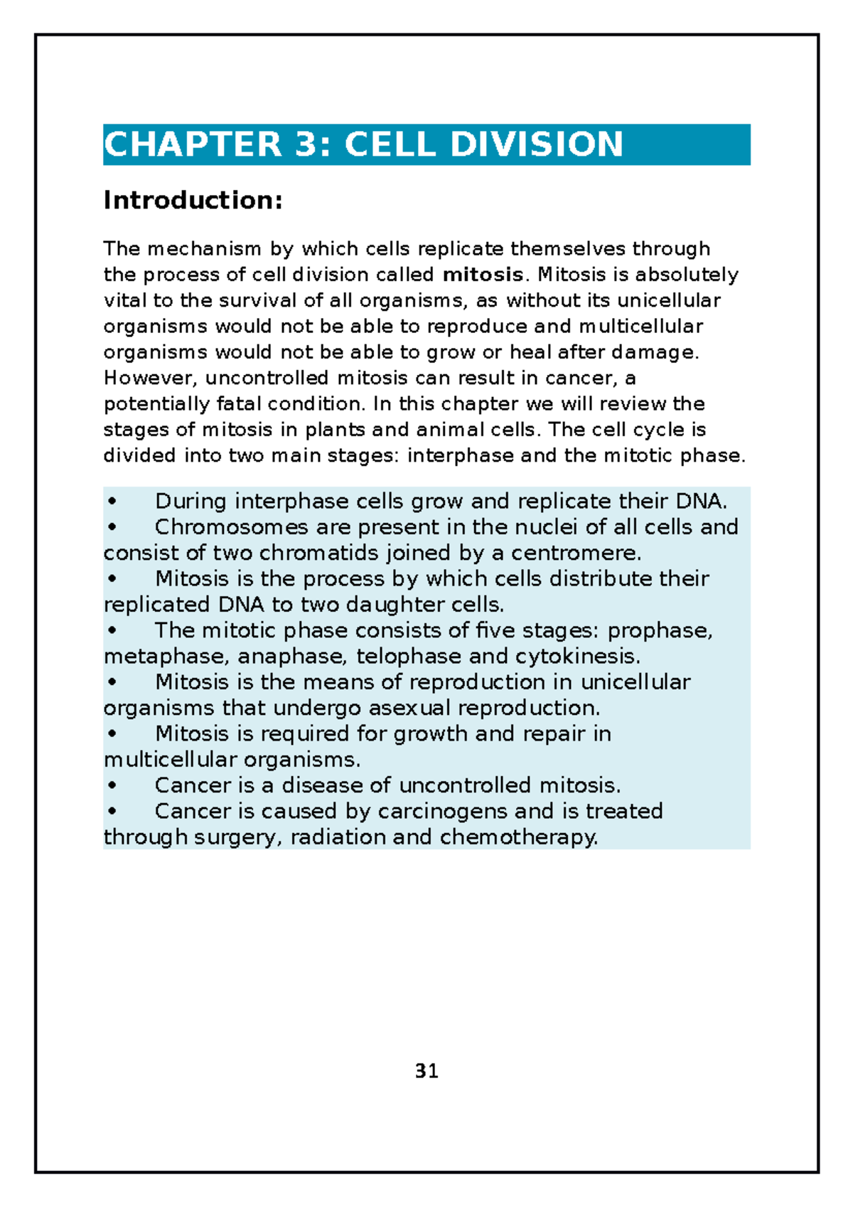 Life sciences - life sciencws - CHAPTER 3: CELL DIVISION Introduction ...