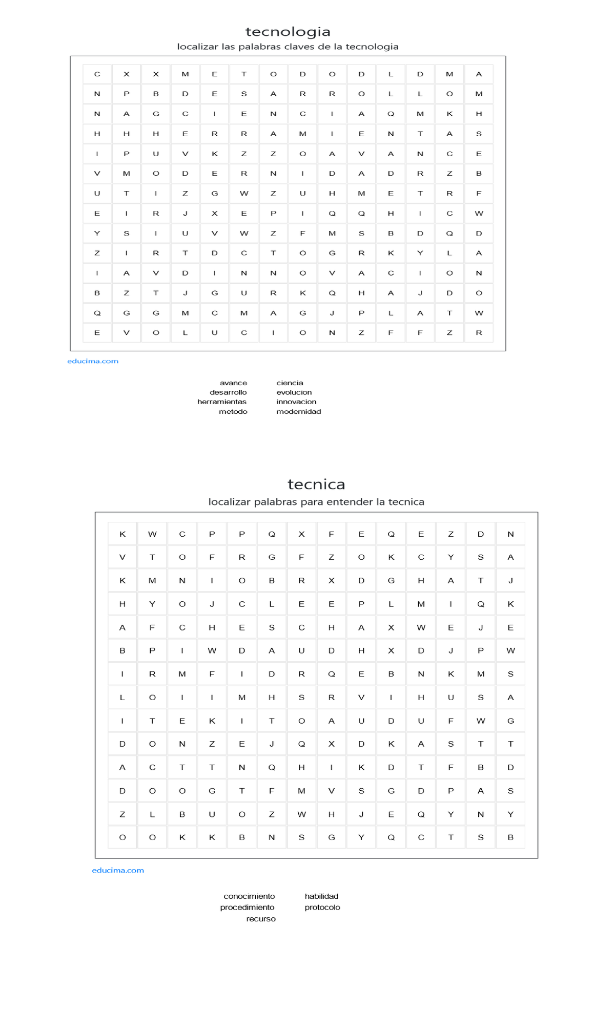 Sopa de letras - tecnologia localizar las palabras claves de la ...