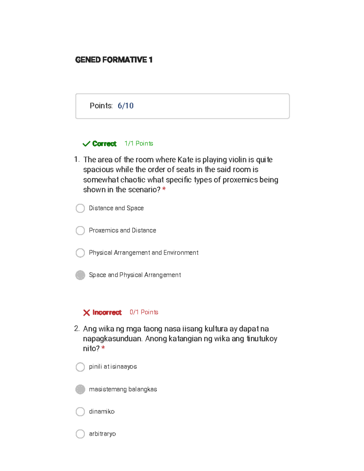 Gened Formative 1 - Notes - GENED FORMATIVE 1 Points: 6/ Correct 1/1 ...
