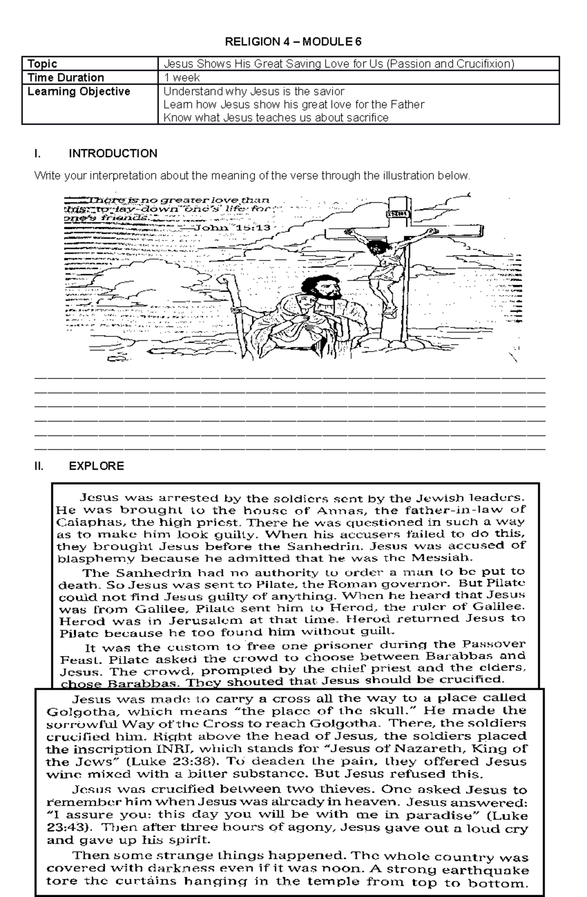 Religion - module - RELIGION 4 – MODULE 6 Topic Jesus Shows His Great ...