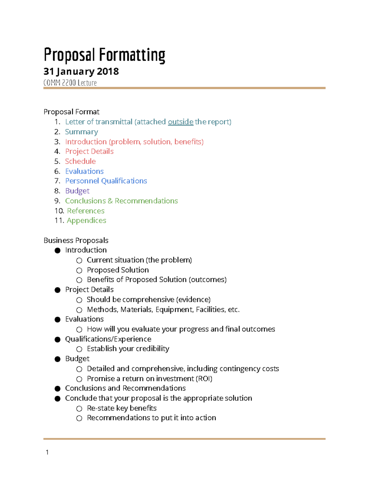 Lecture 11: Proposal Formatting - Proposal Formatting 31 January 2018 ...