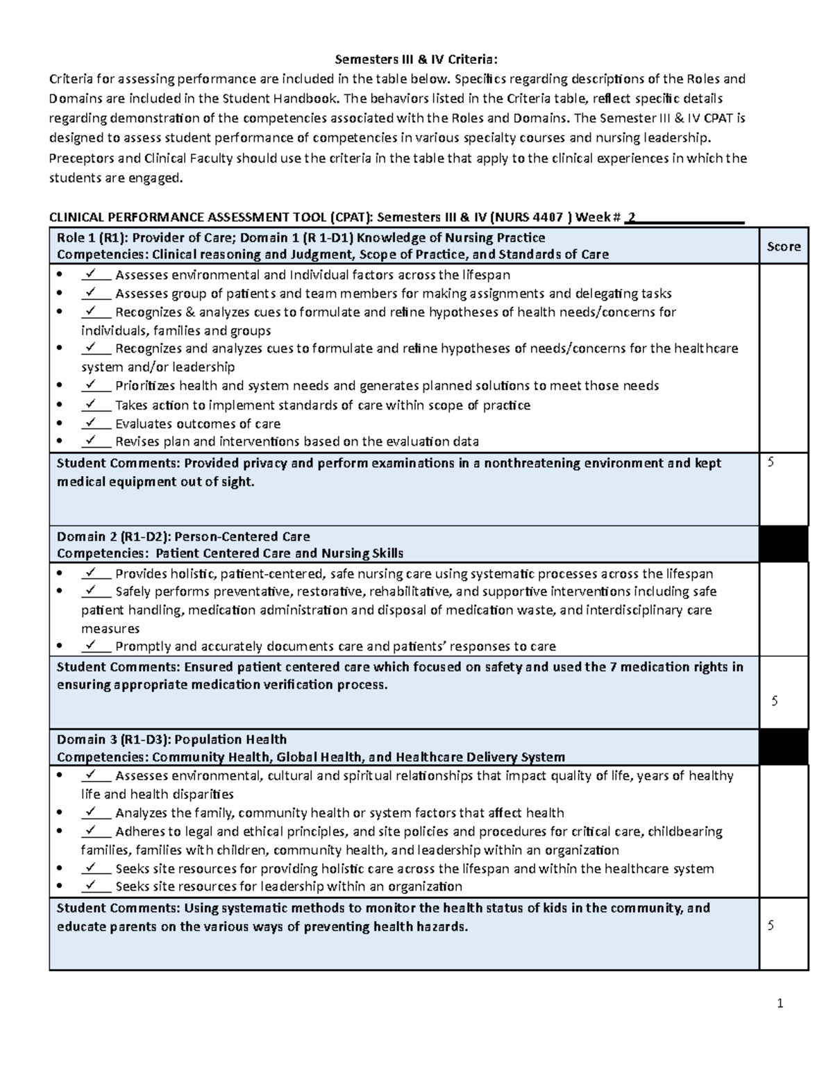 CPAT student copy ped study - Semesters III & IV Criteria: Criteria for ...
