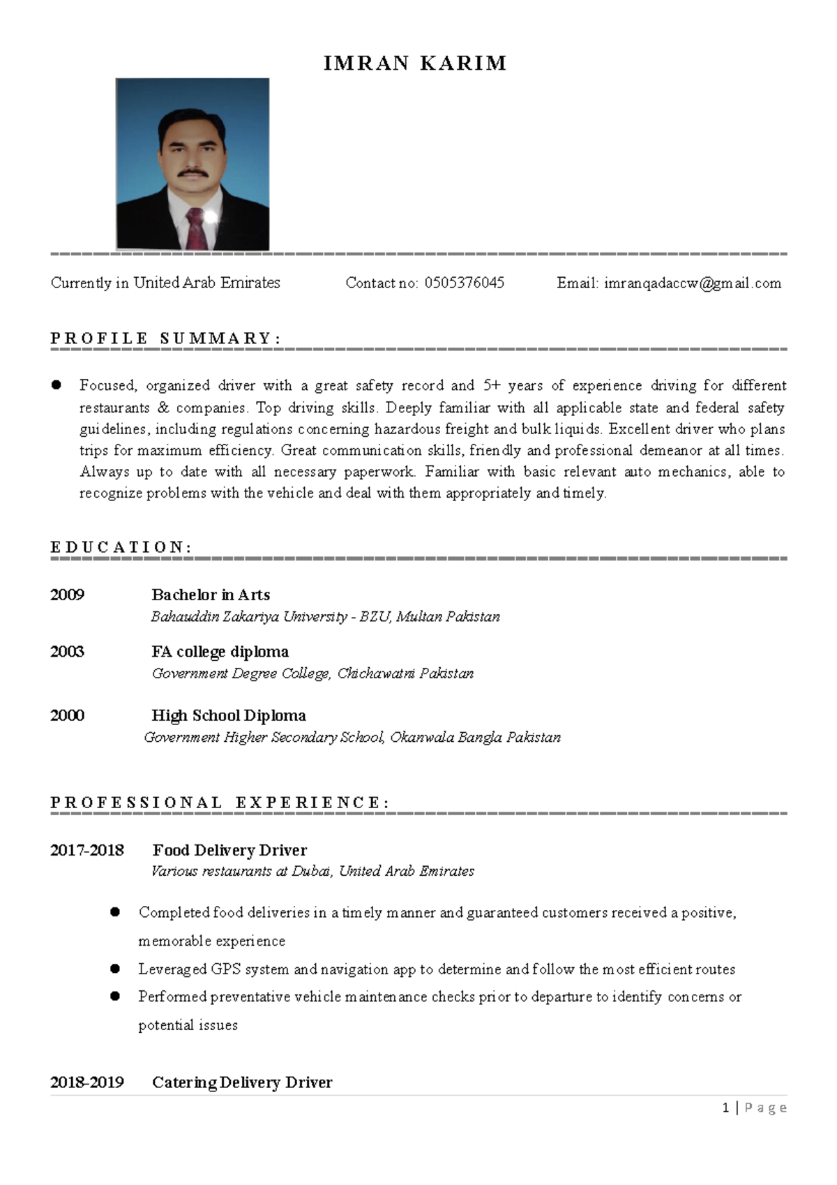 Imran Karim CV - Grade: A - IMRAN KARIM Currently in United Arab ...