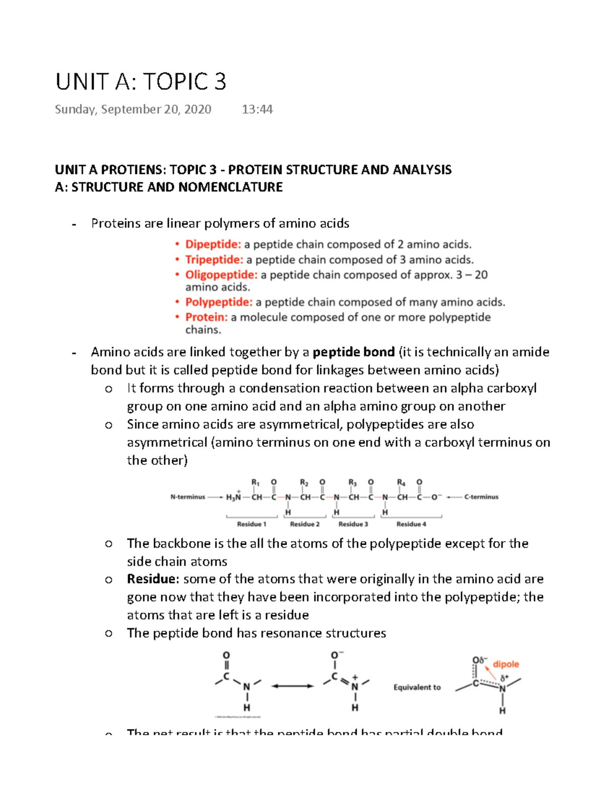 UNIT A Topic 3 - Lecture notes lecture 3 - UNIT A PROTIENS: TOPIC 3 ...