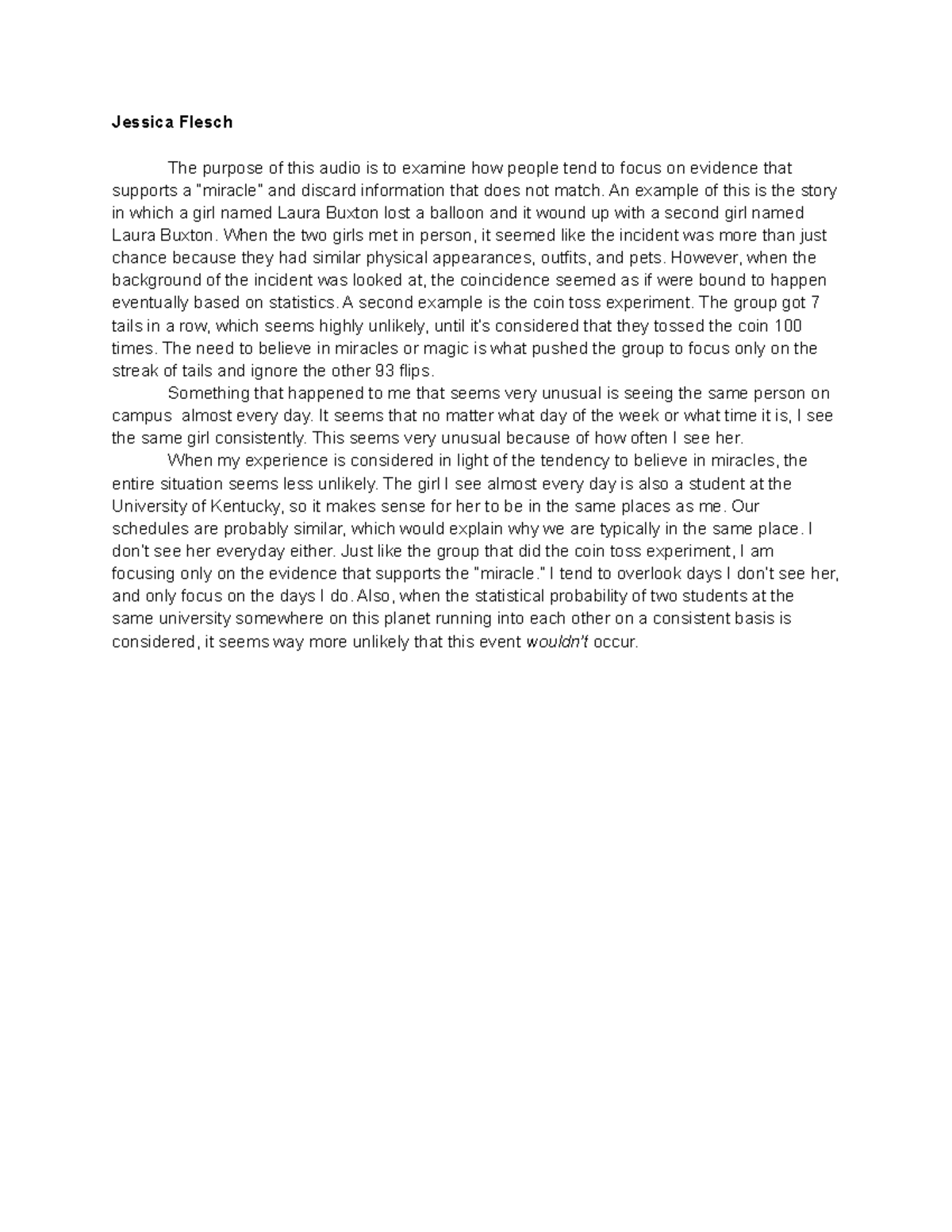 Stats Project 1 - Jessica Flesch The purpose of this audio is to ...