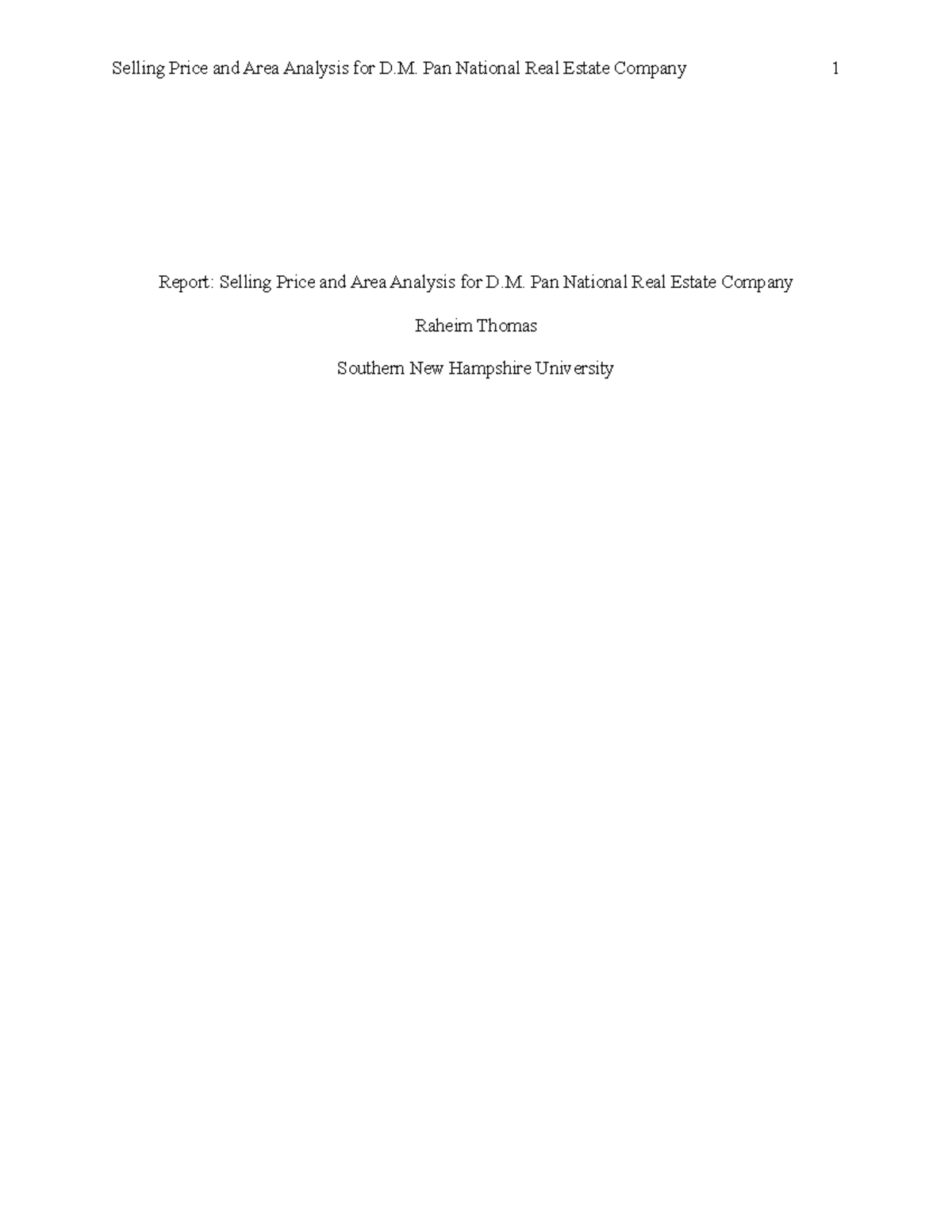 MAT 240 Module Two Assignment - Selling Price and Area Analysis for D ...