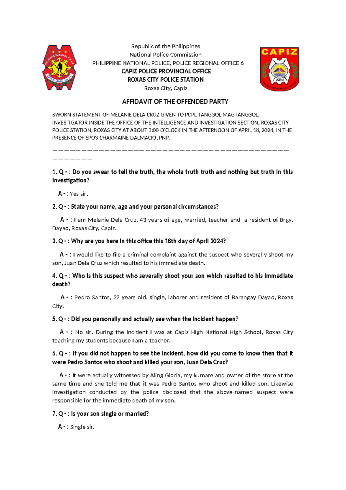 Buendia Affidavit OF Offended Party - Republic of the Philippines ...