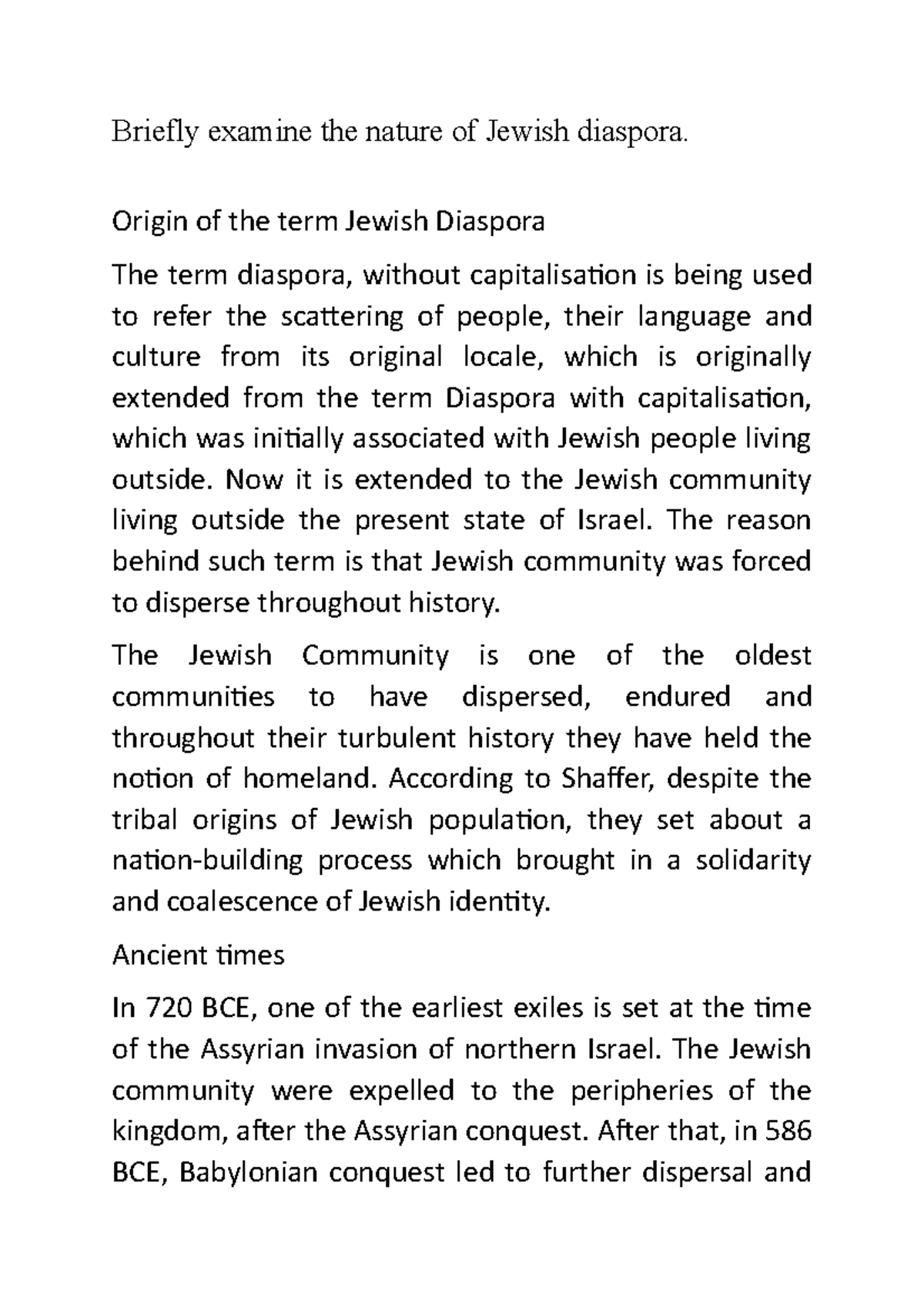 2 - hand written assignments - Briefly examine the nature of Jewish ...