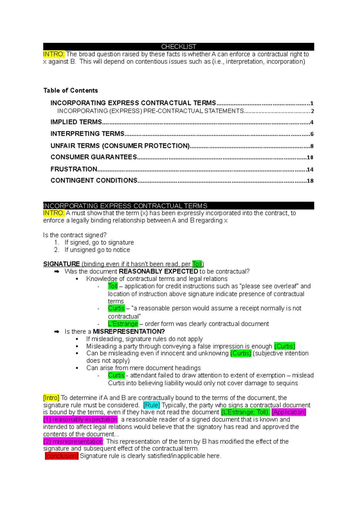 Contracts interim checklist - CHECKLIST INTRO: The broad question ...