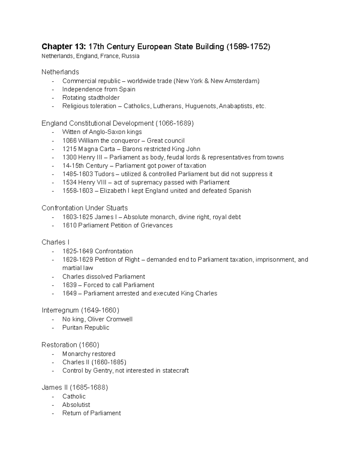 HIST 1100 Semptember 30 Mc Fadden - Chapter 13: 17th Century European ...