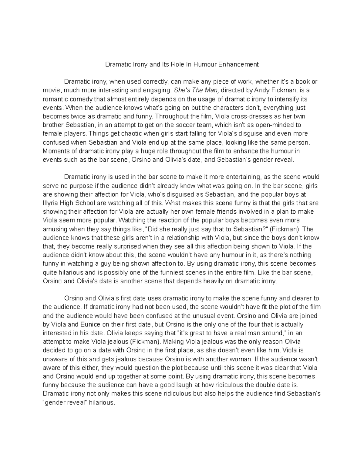 "She's The Man" Essay - Dramatic Irony and Its Role In Humour ...